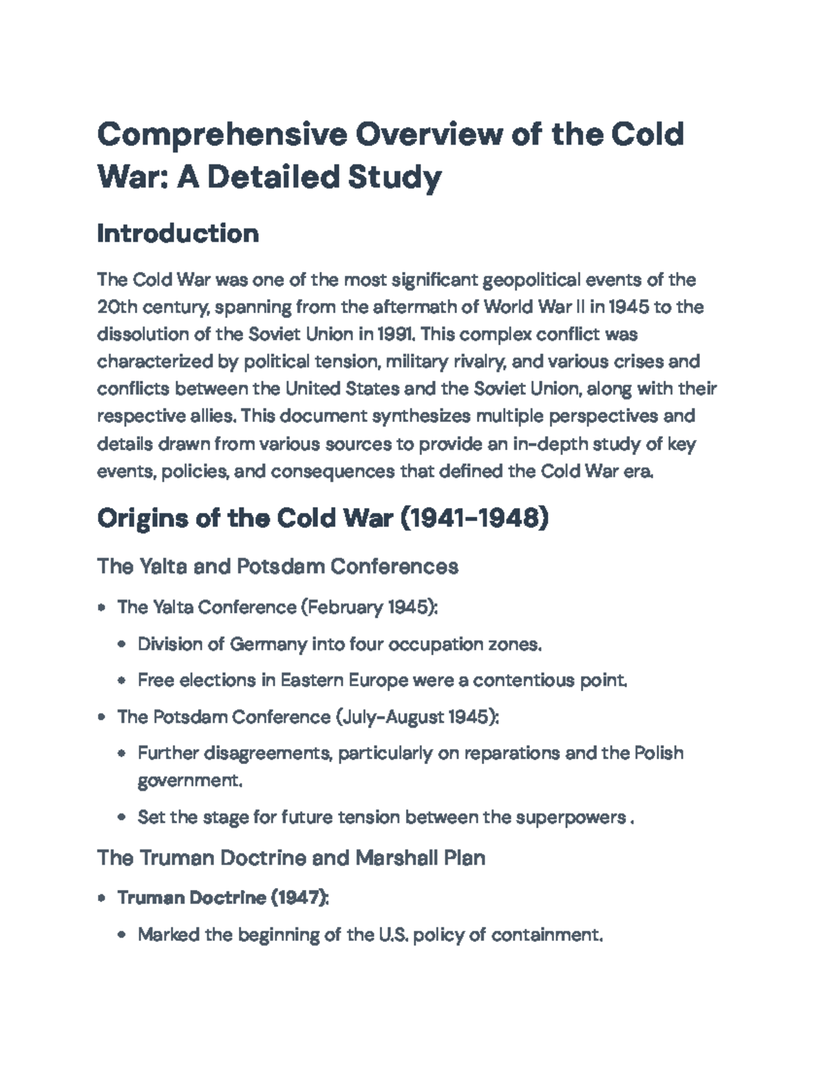Comprehensive Study of the Cold War: Key Events and Impacts ...