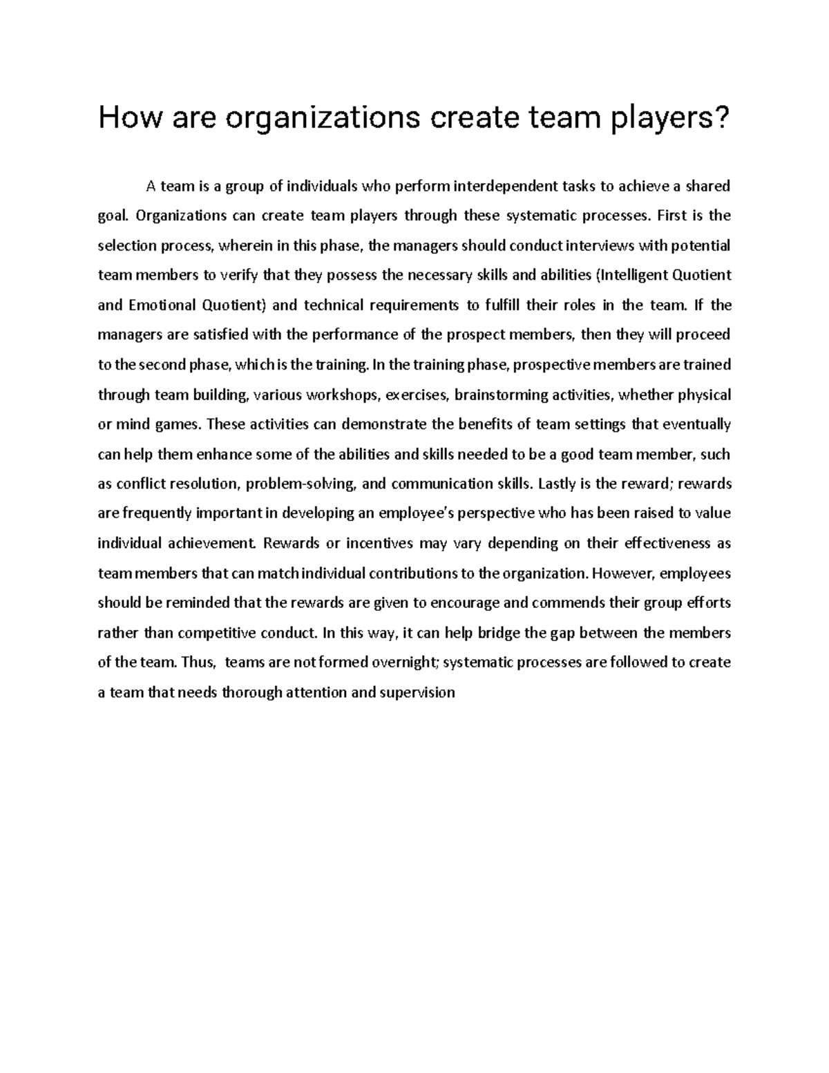 How are organizations create team players - Organizations can create ...