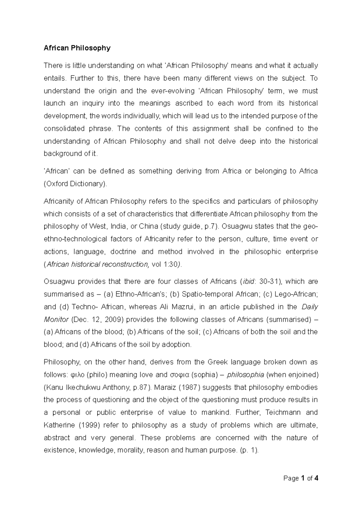 African Philosophy - Lecture Notes 5, 10: Concepts & Ethnophilosophy ...