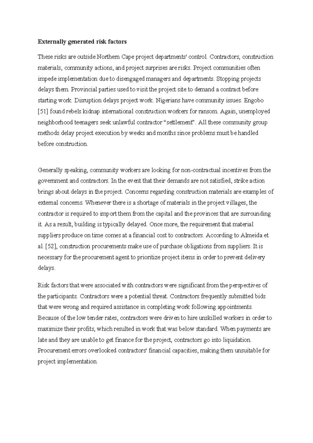 Externally Generated Risk Factors in Project Management: Challenges and ...