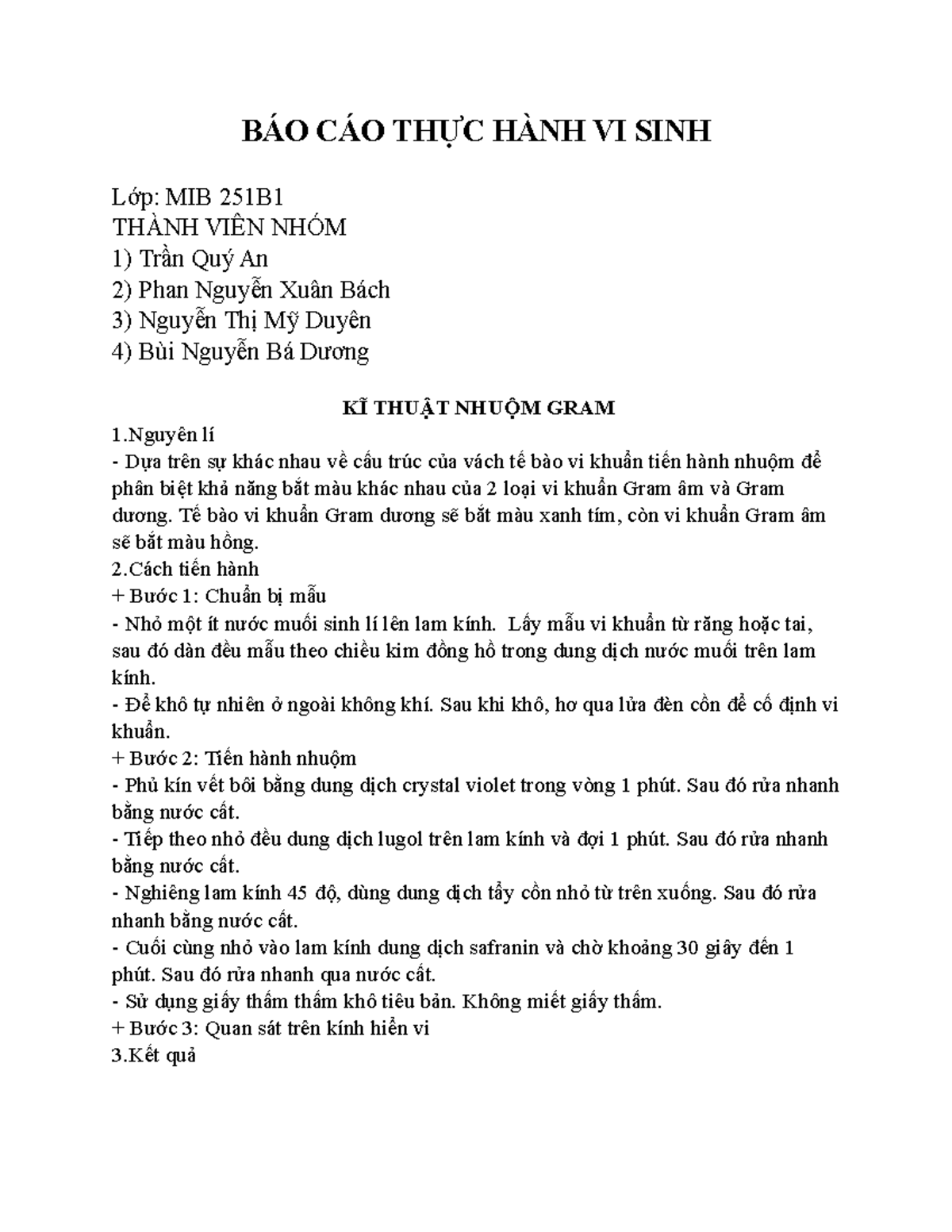 BÀI 5 CÁC PHẢN ỨNG SINH HÓA - BÁO CÁO THỰC HÀNH VI SINH Lớp: MIB 251B ...