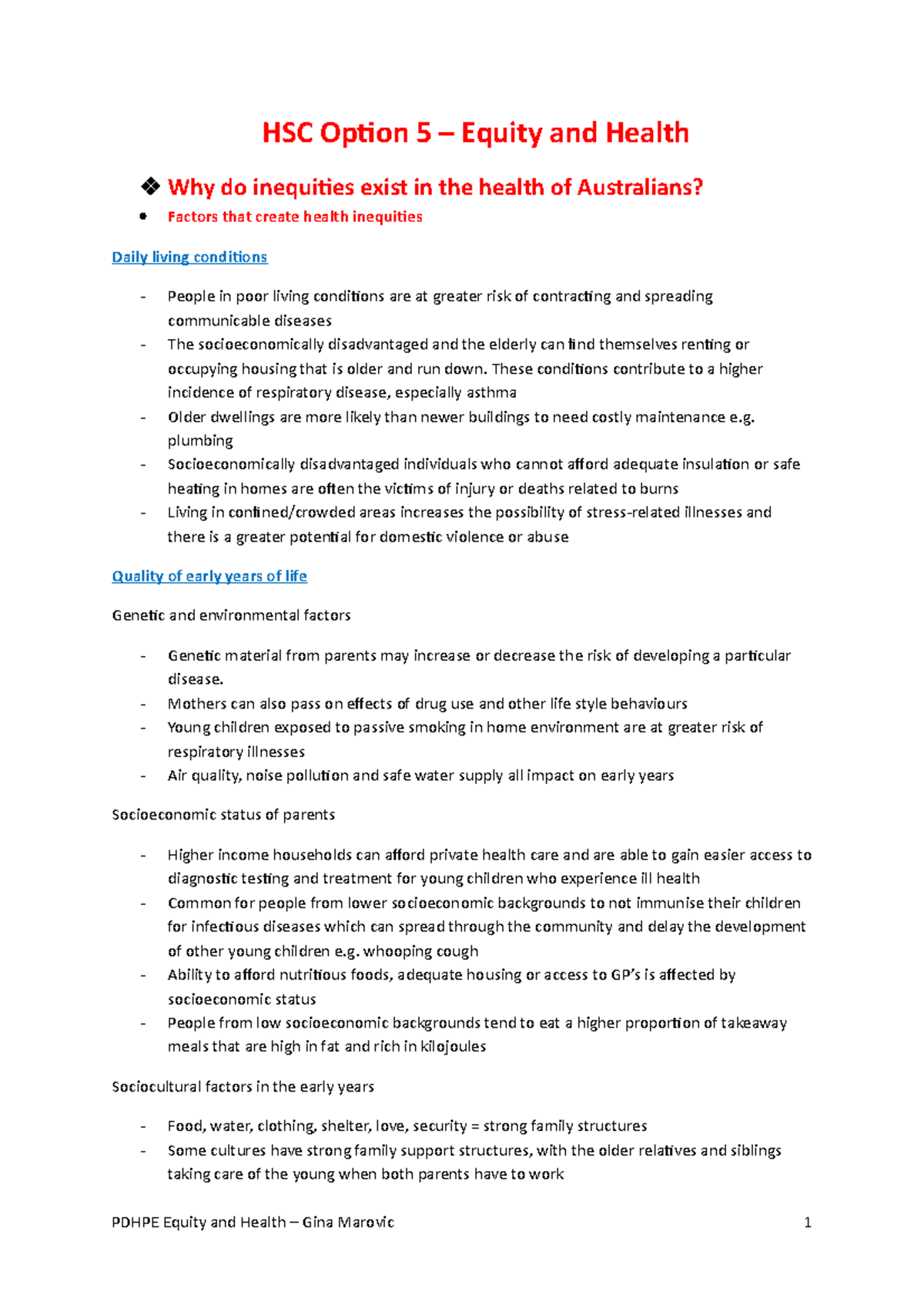 HSC PDHPE Final Exam Notes: Understanding Equity and Health Issues ...