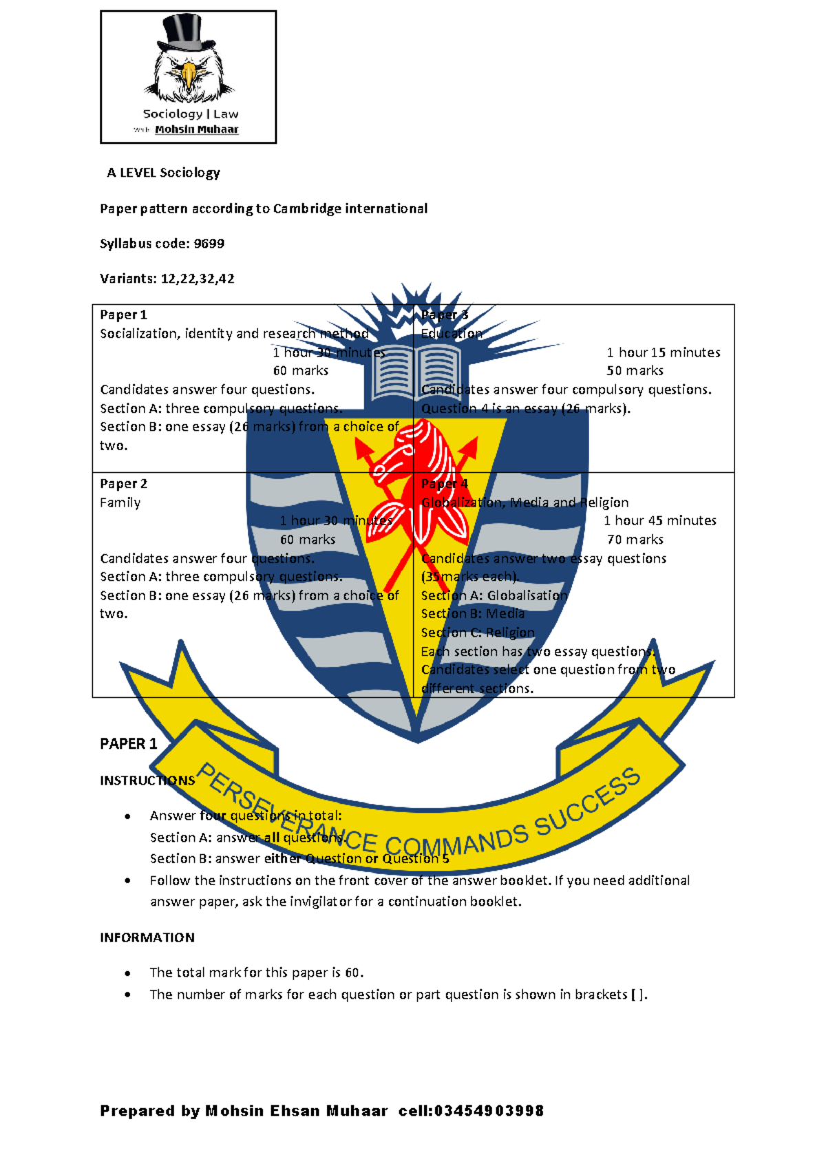 Sociology AS Level Study Guide: Cambridge Syllabus 9699 Papers Overview ...