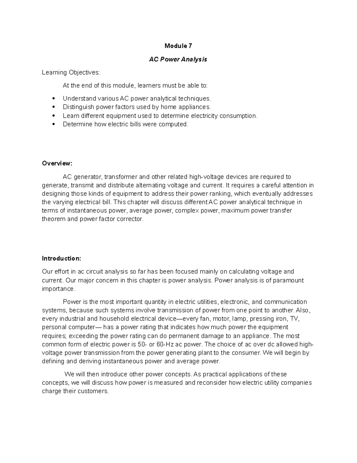 Module-7 - Lecture notes 7 - Module 7 AC Power Analysis Learning ...