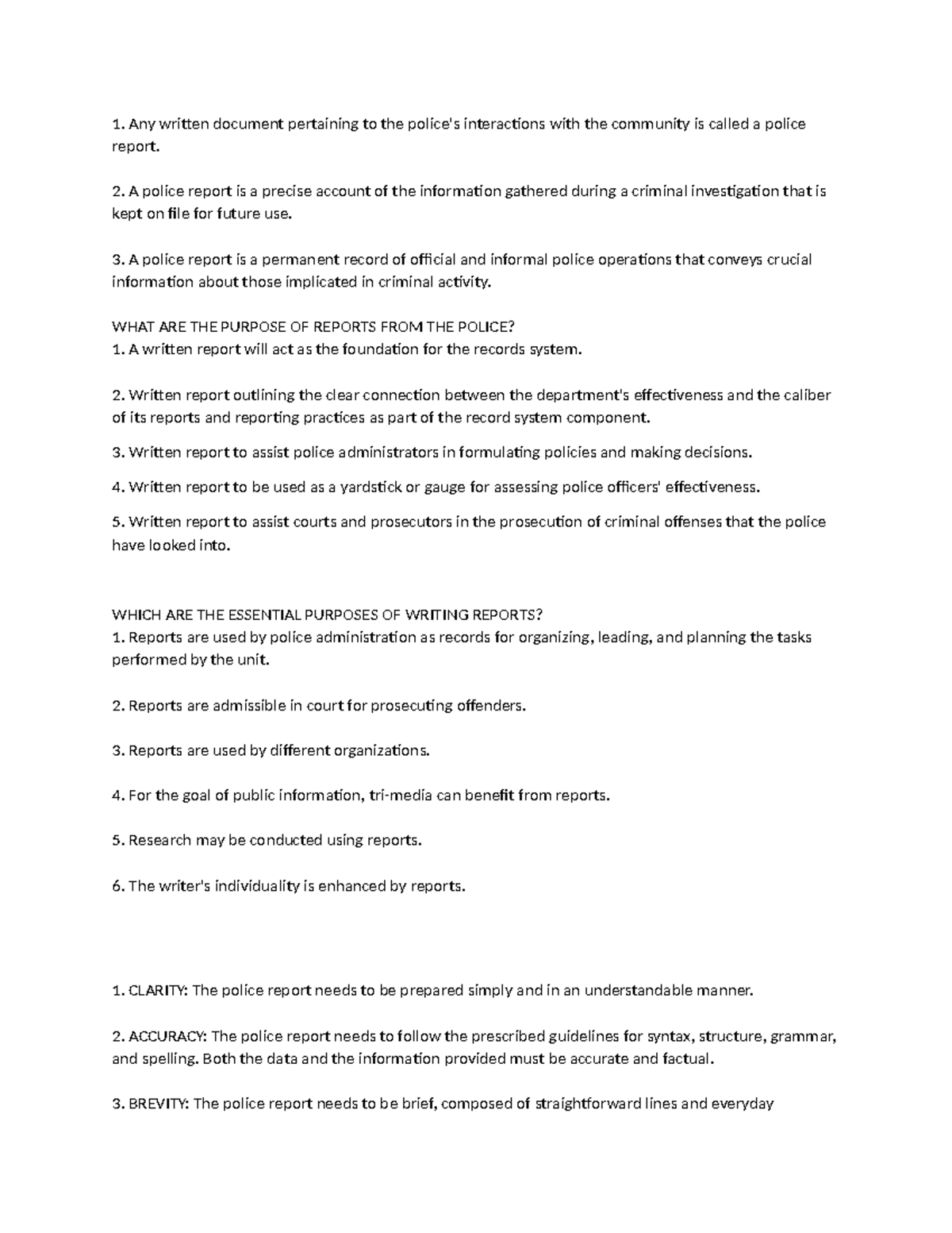 CDI 5 Police Report Classifications & Purposes Explained - Studocu