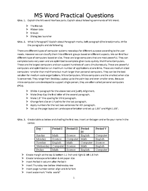 Word Practical questions for exercises-37524 - MS Word Practical ...