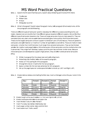 Word Practical questions for exercises (IT) - MS Word Practical ...