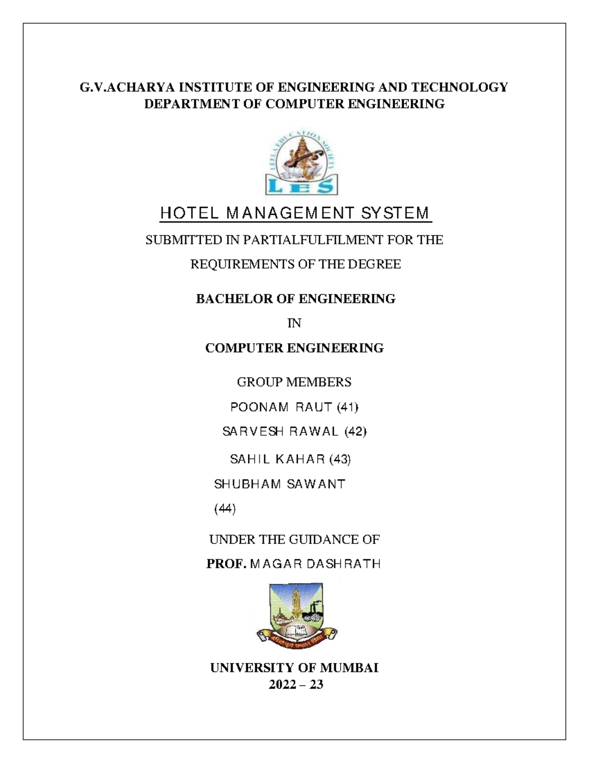 Hotel Management System Project (B.E. in Computer Engineering) - Studocu