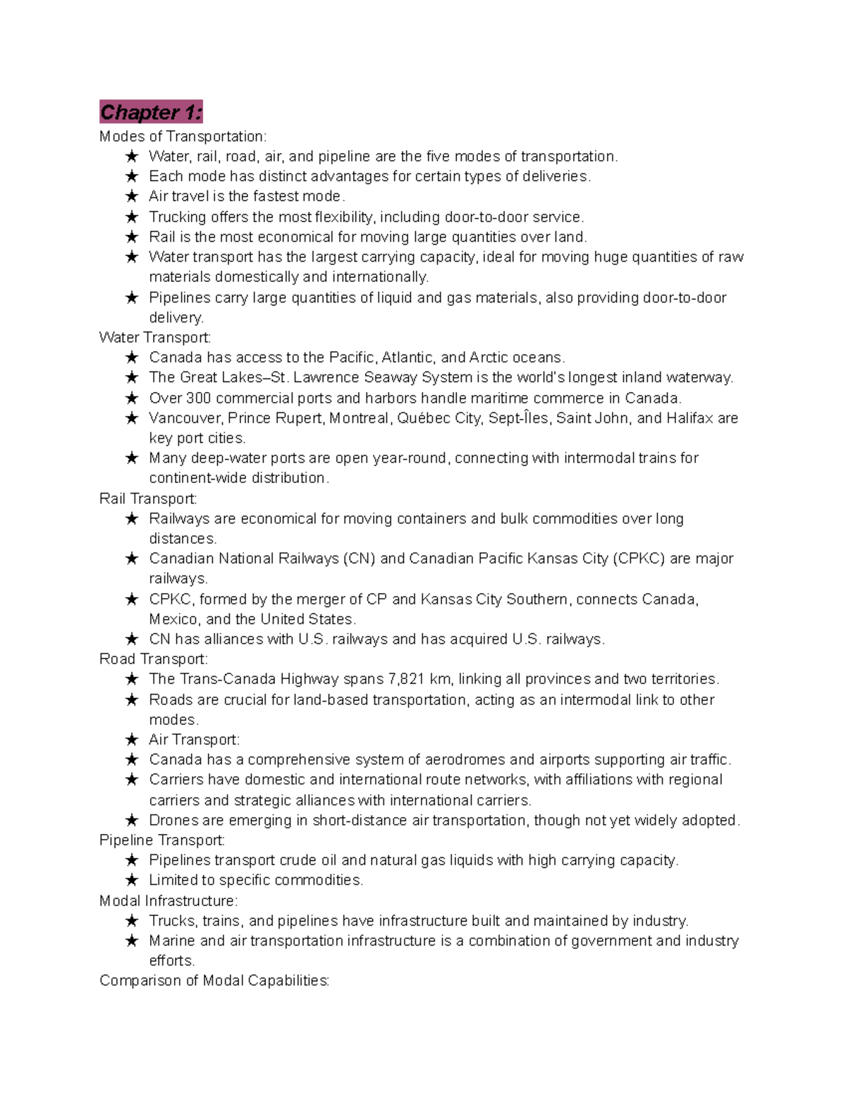 CITT - Transportation Chapter 1: Overview of Modal Transportation ...