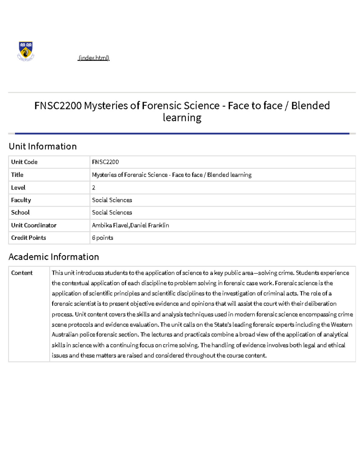 Unit Outline - FNSC2200 - Unit Information Unit Code FNSC Title ...