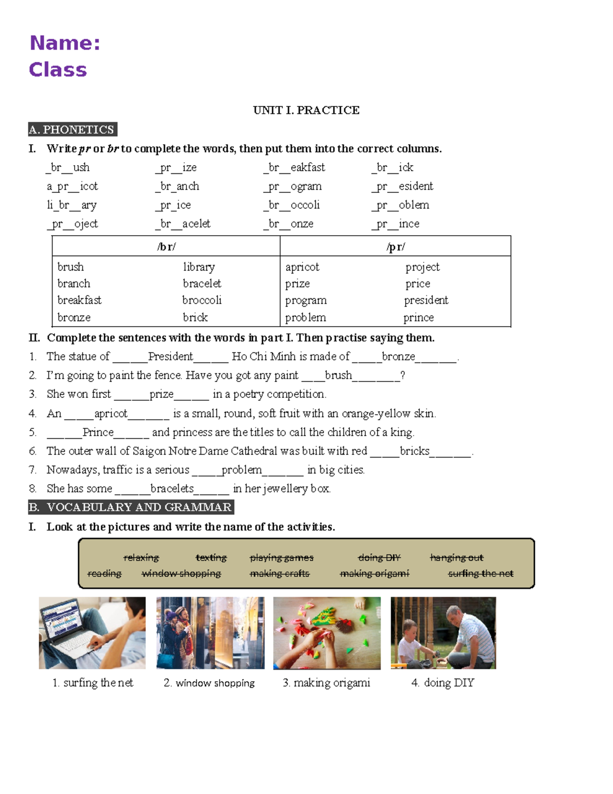 E8 UNIT I - Phonetics and Vocabulary Practice - Studocu