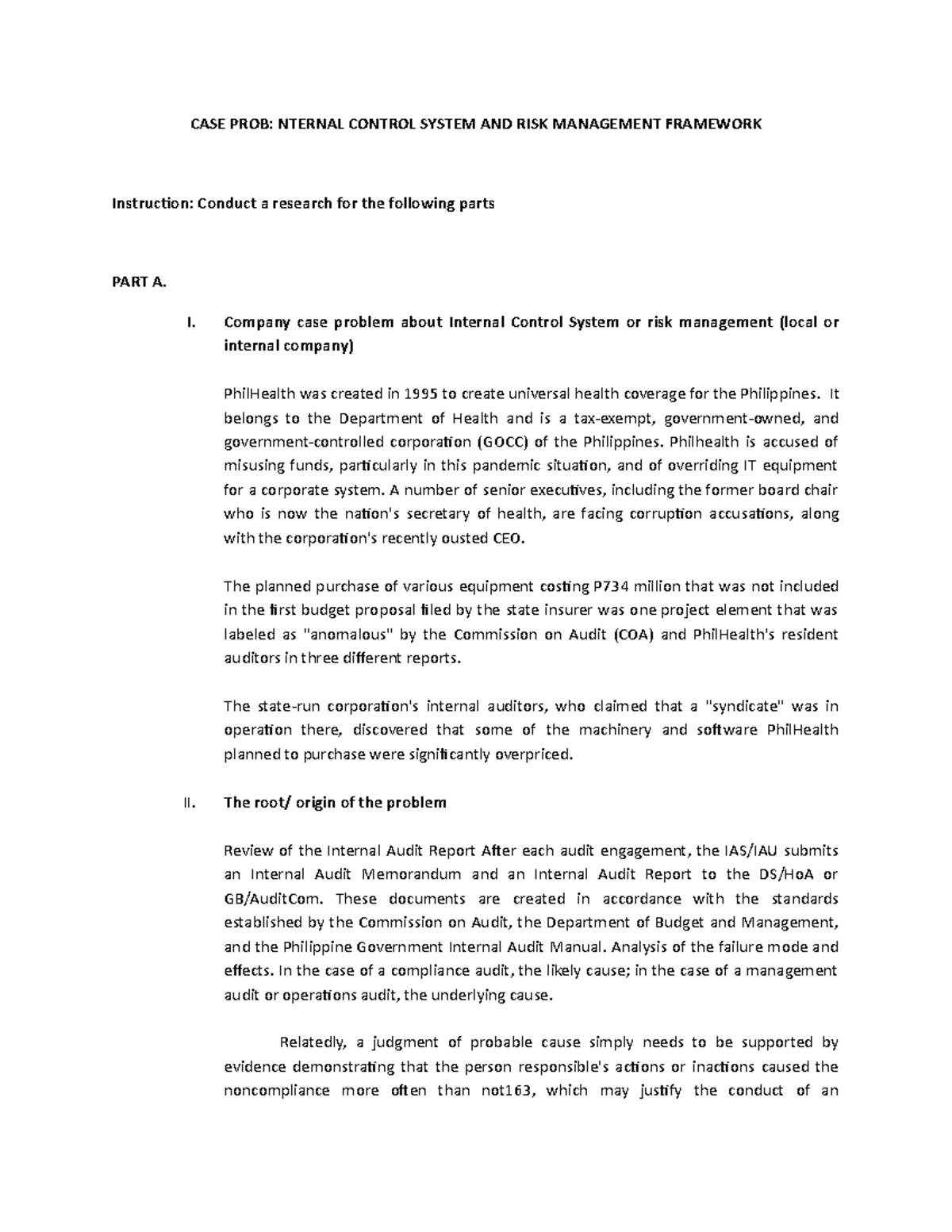 CASE PROB - Study - CASE PROB: NTERNAL CONTROL SYSTEM AND RISK ...