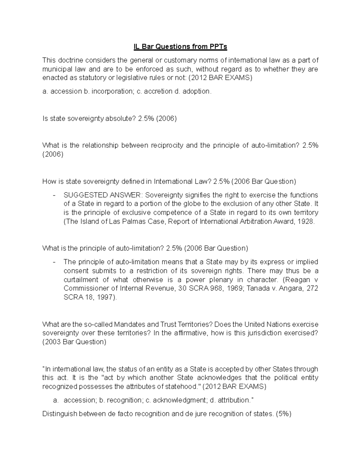 PIL Bar Questions: Key Concepts and Case Analyses (2012-2024) - Studocu