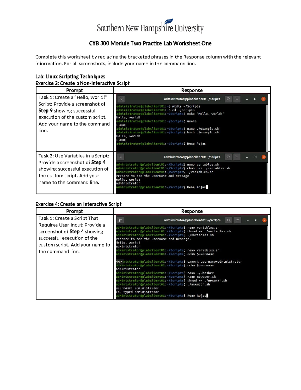 CYB 300 Module Two Practice Lab Worksheet: Linux Scripting Techniques - Studocu