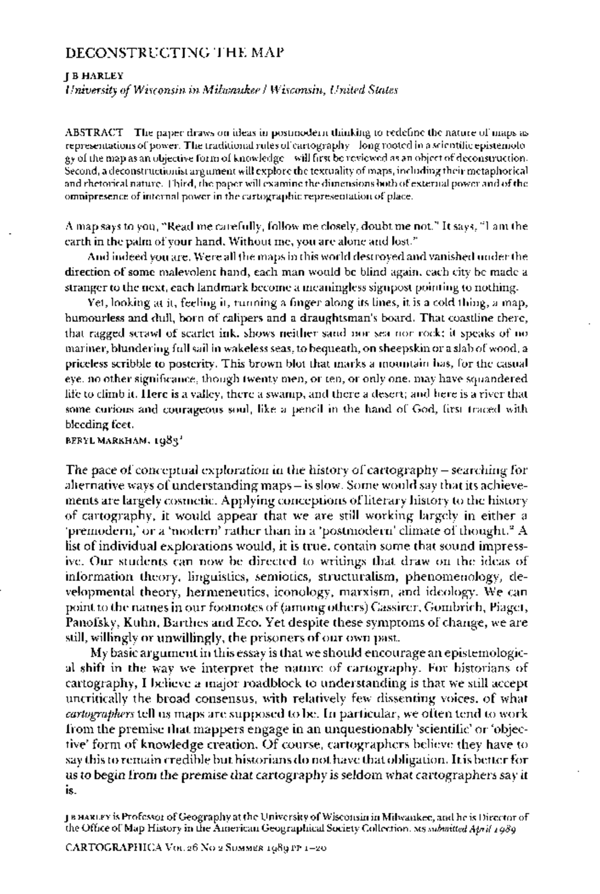 DECONSTRUCTING THE MAP: Power and Representation in Cartography (GEOG ...