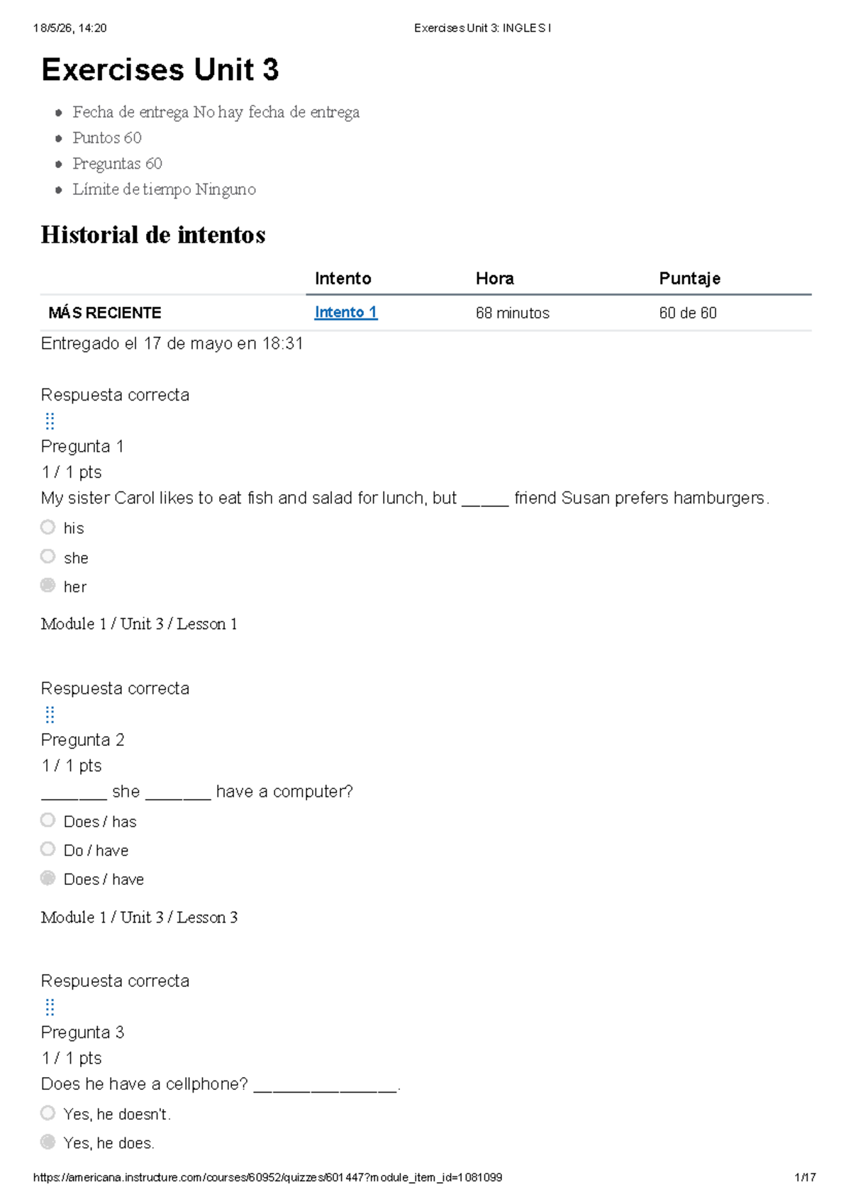 Exercises Unit 3: INGLES I - Practice Questions and Answers - Studocu