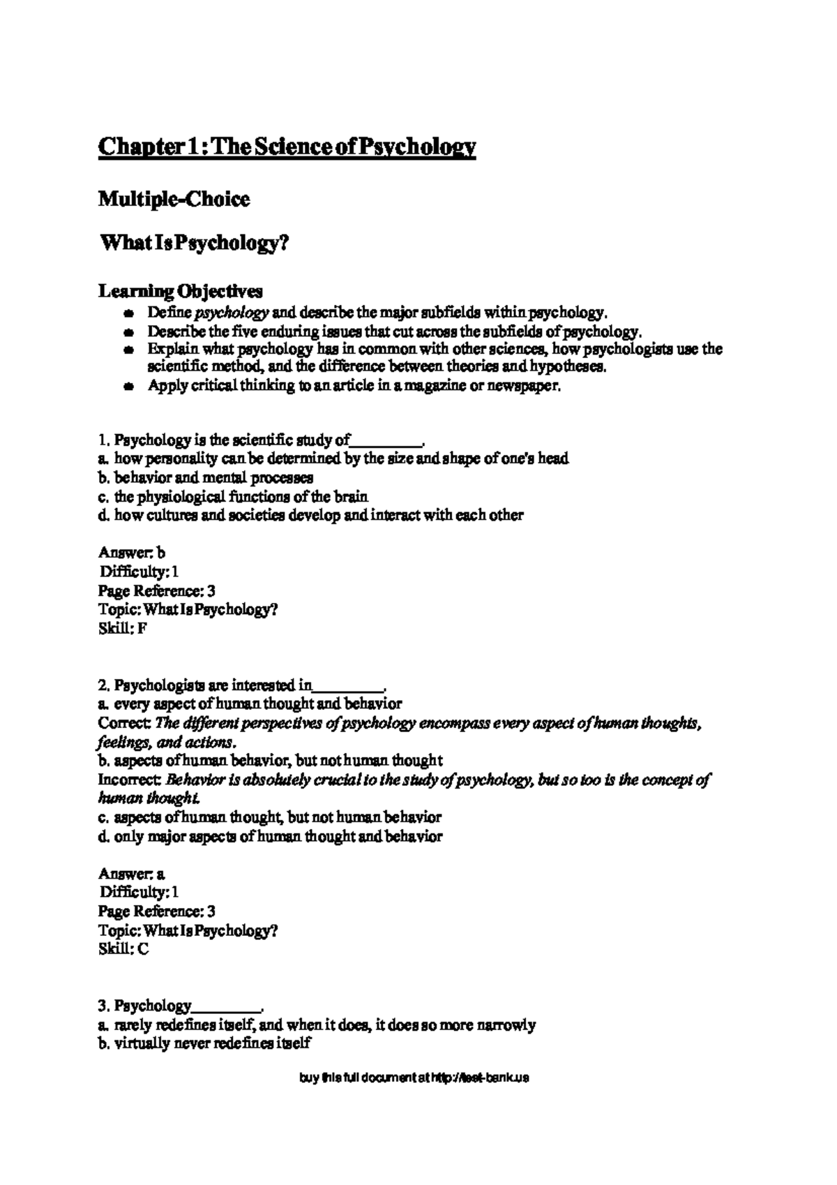 Test Bank for Understanding Psychology (PSY 101) - 9th Edition - Studocu