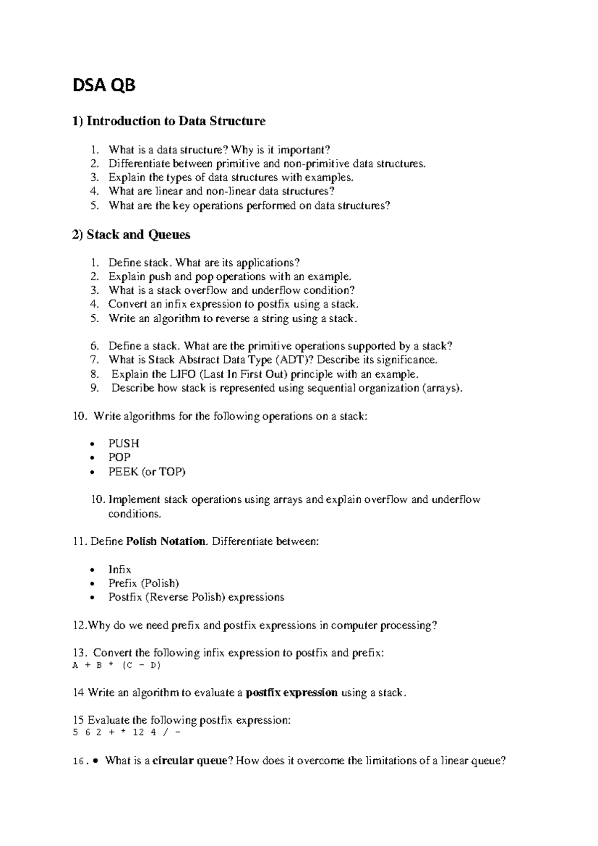 DSA QB - Summary / B. Tech (Electronics Engineering) - DSA QB 1 ...