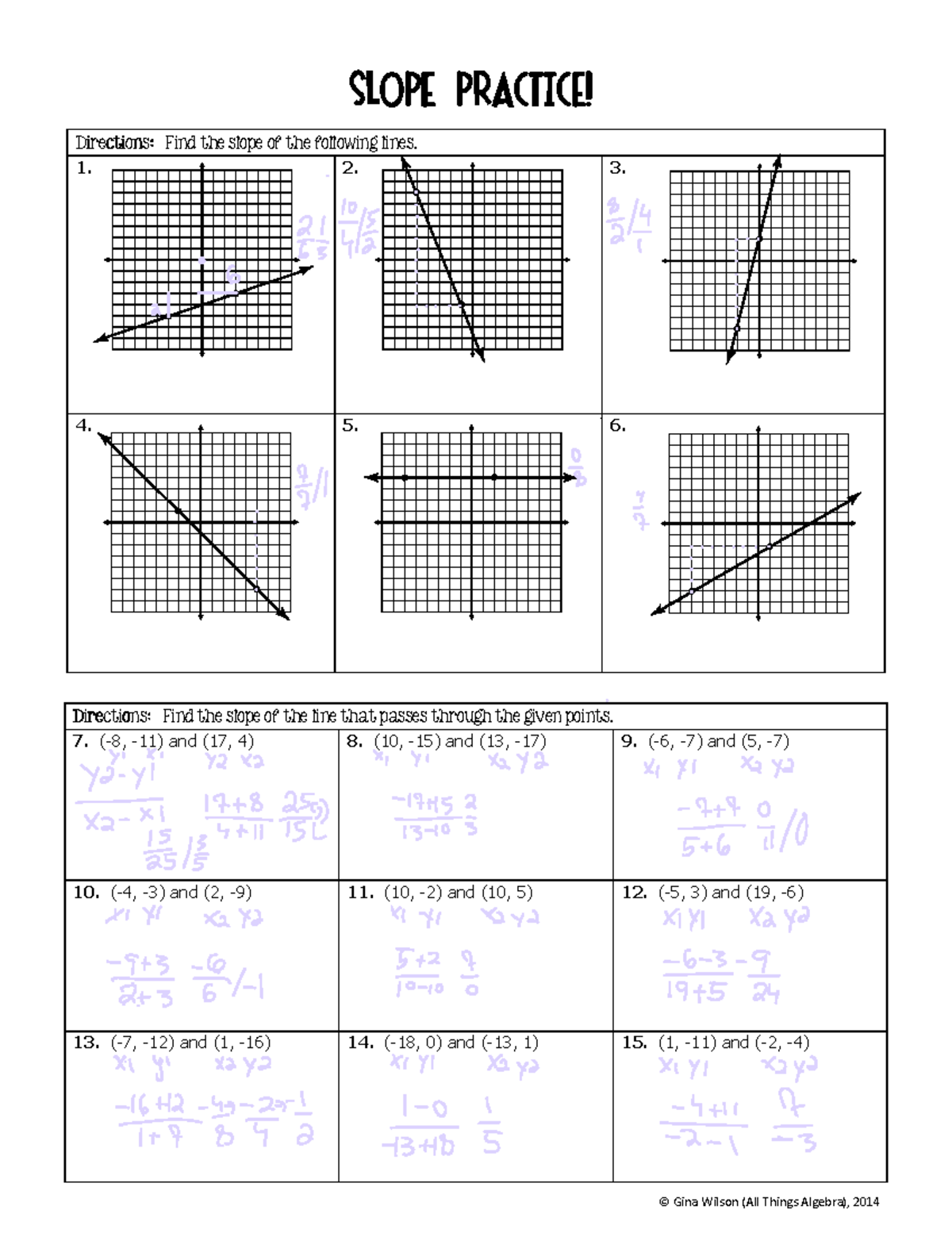 3-4 Slope Review - homework - SLOPE PRACTICE!SLOPE PRACTICE!SLOPE ...