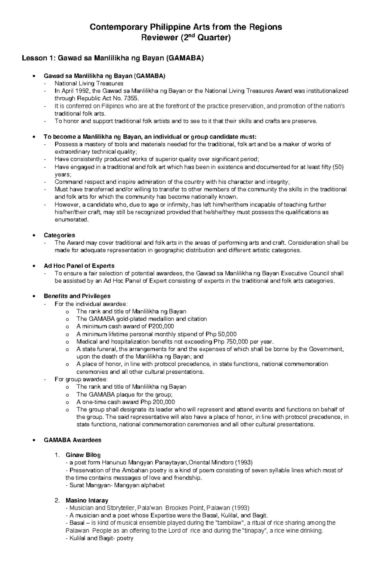 CPAR 2nd Quarter Reviewer: Traditional Arts & Contemporary Techniques ...
