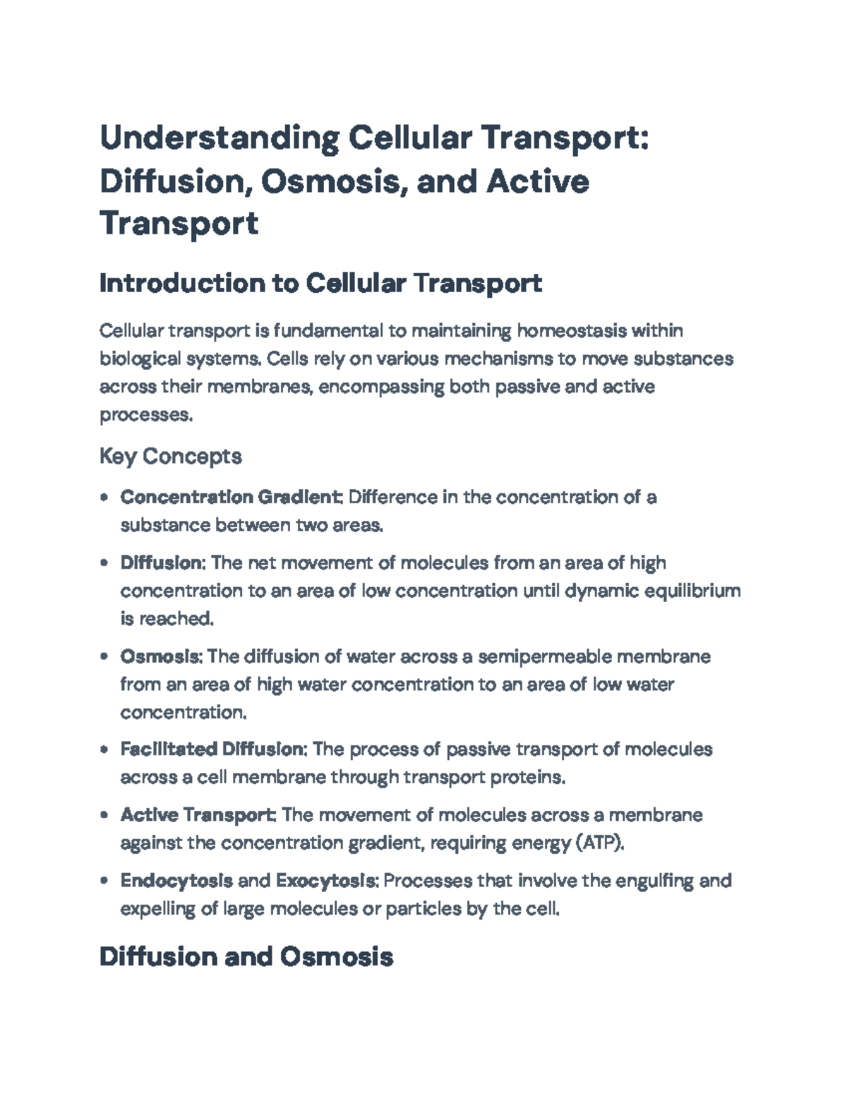 Understanding Cellular Transport: Diffusion, Osmosis, and Active ...