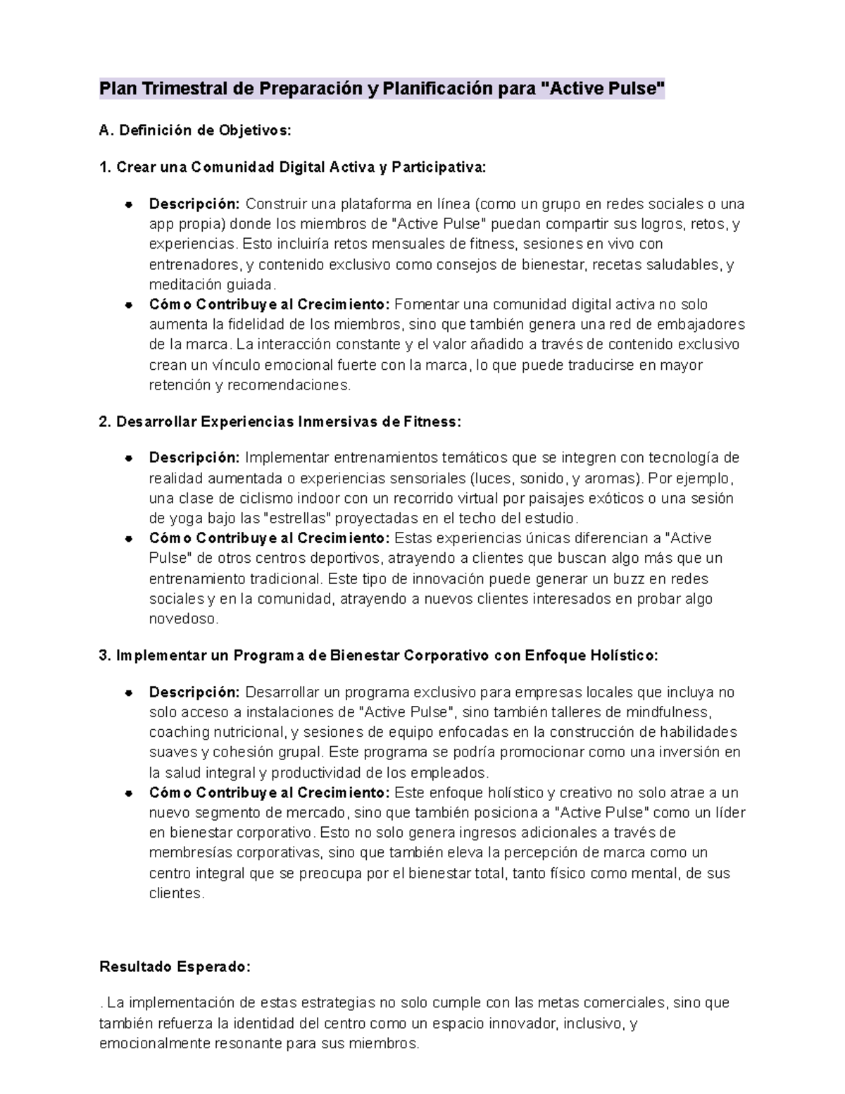 Plan Trimestral de Preparación y Planificación para Active Pulse ...