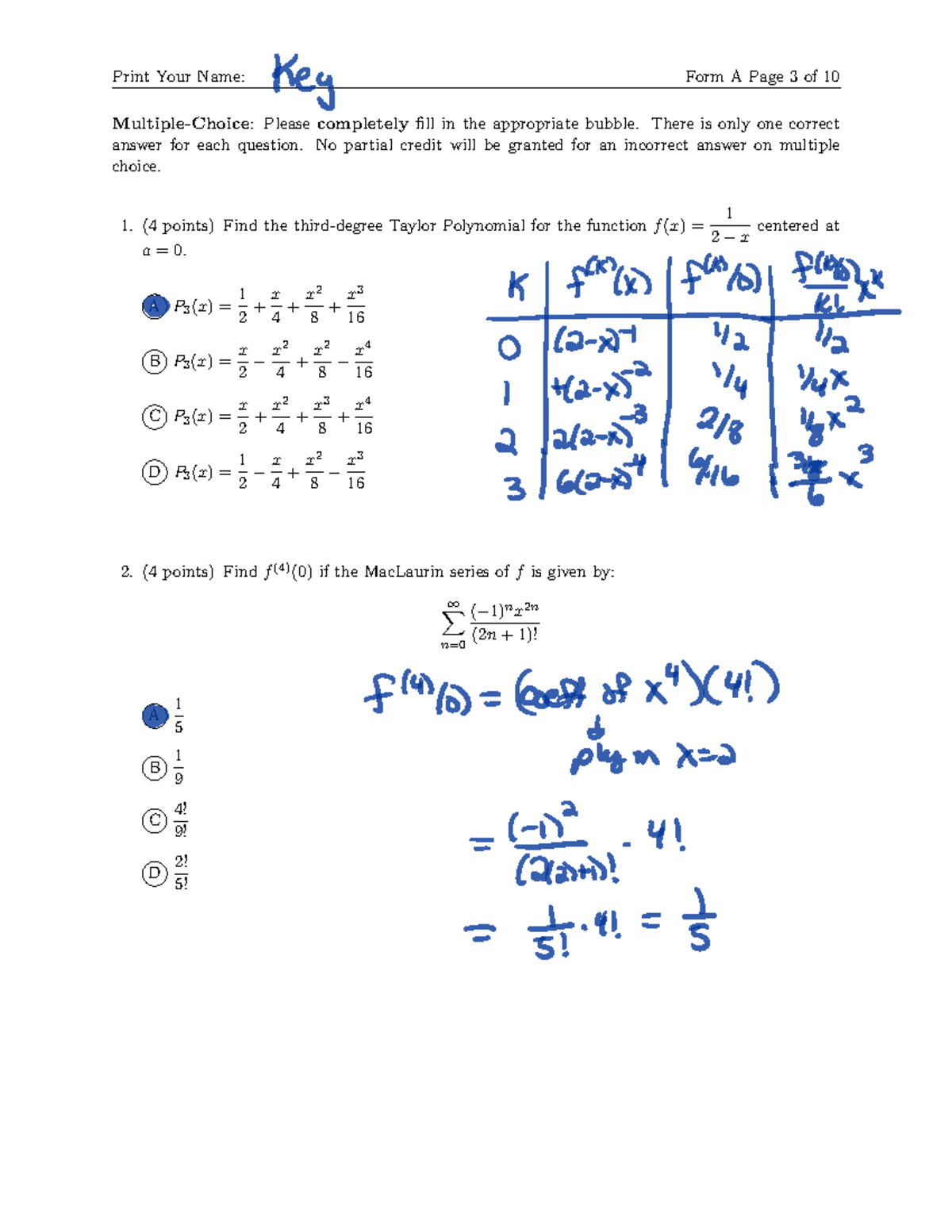 Test 4 Solutions: Taylor & MacLaurin Series - Spring 2025 - Studocu