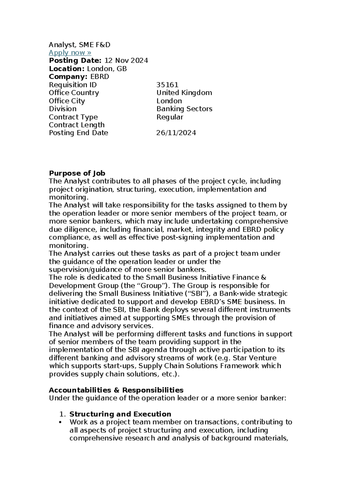 Analyst SME- Job description - Analyst, SME F&D Apply now » Posting ...