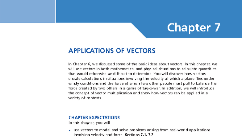 MCV Chapter 7: Applications of Vectors in Physics and Math - Studocu