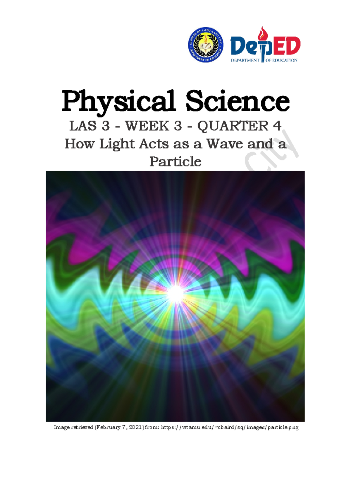 Q4-Physical Science LAS3: Understanding Light as Wave and Particle - Studocu
