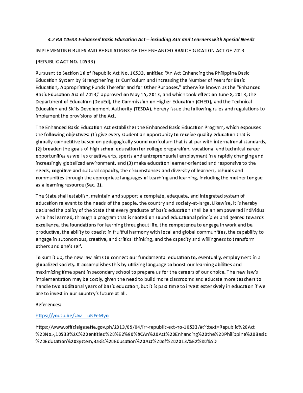 4.2 RA 10533 Enhanced Basic Education Act: ALS & Learners with Special ...