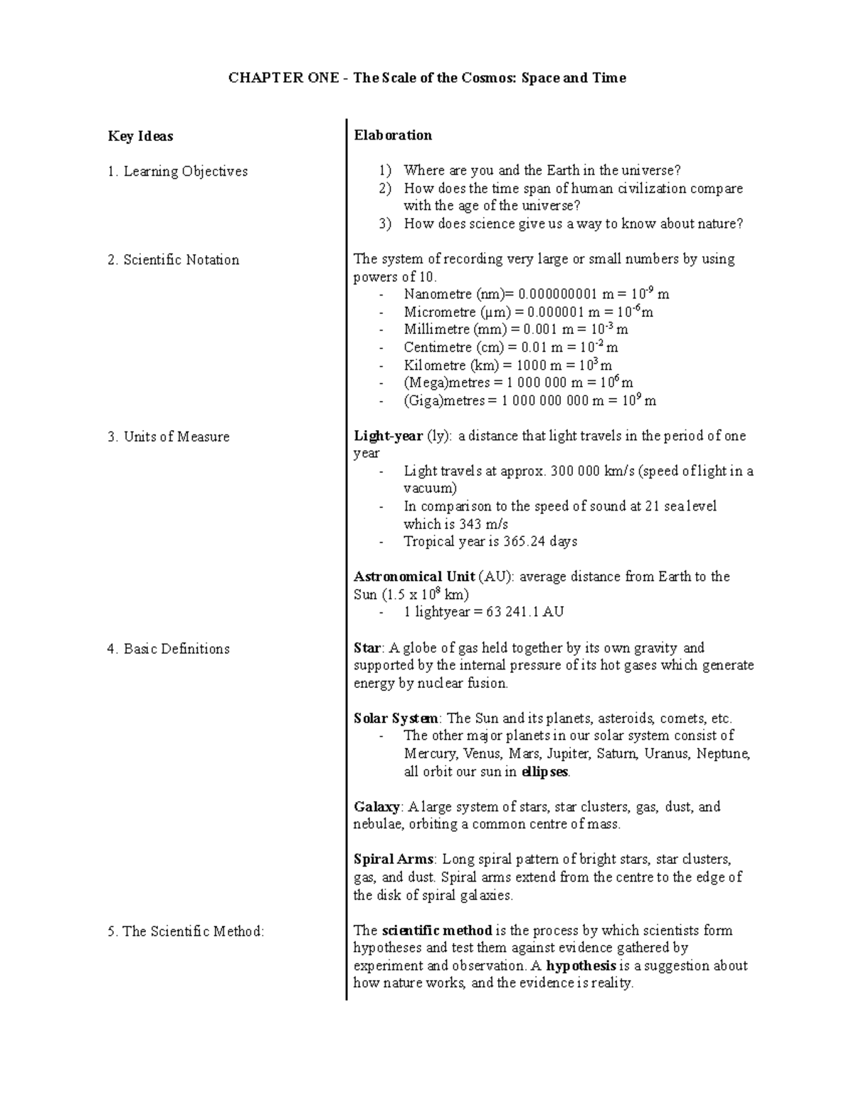 Astronomy 101: Chapter 1 Notes on the Scale of the Cosmos - Studocu