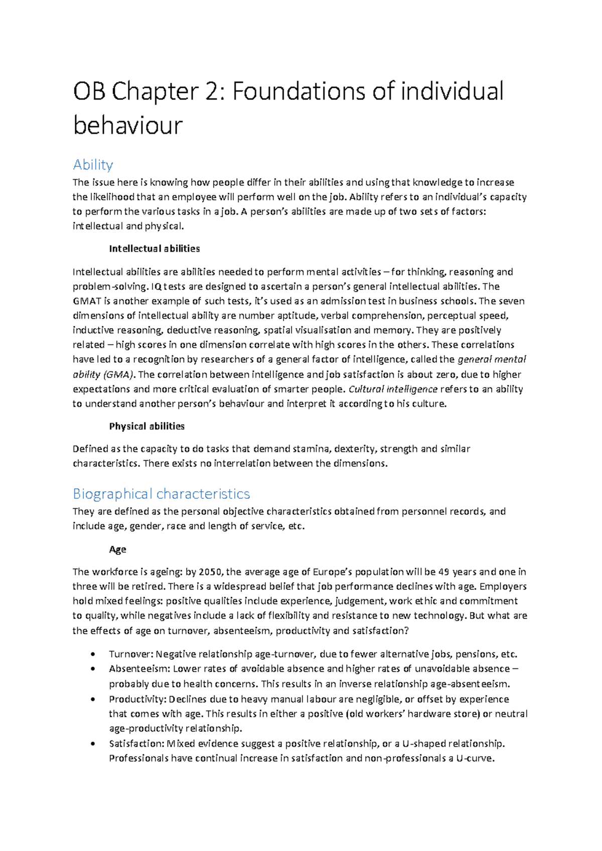 OB 101: Summary of Chapter 2 - Foundations of Individual Behavior ...