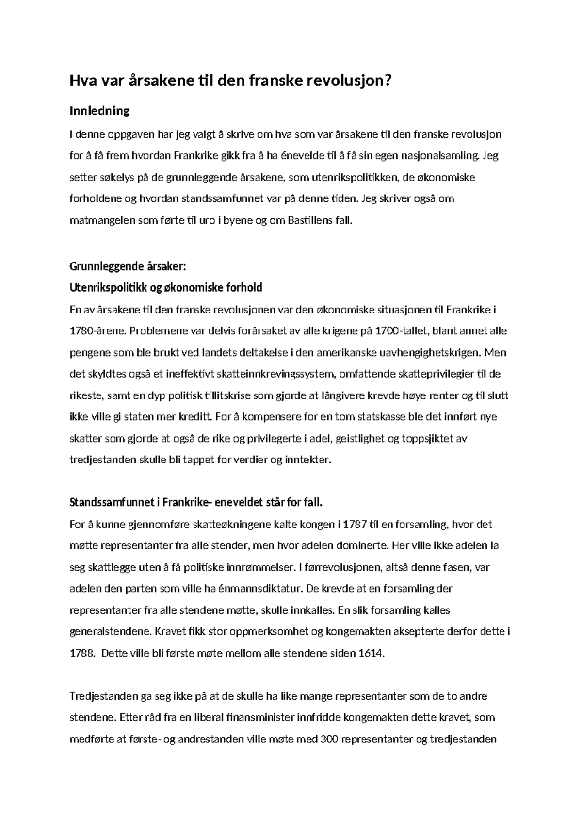 Årsakene til den franske revolusjon: Økonomi, politikk og samfunn - Studocu