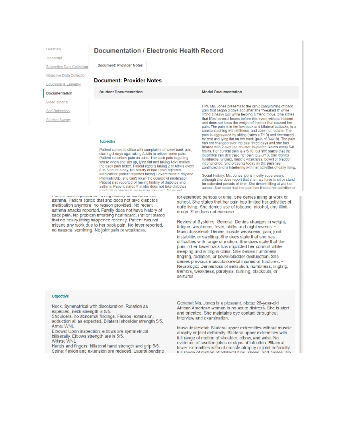MSK Documentation for Tina Jones - Overview of Back Pain Evaluation ...