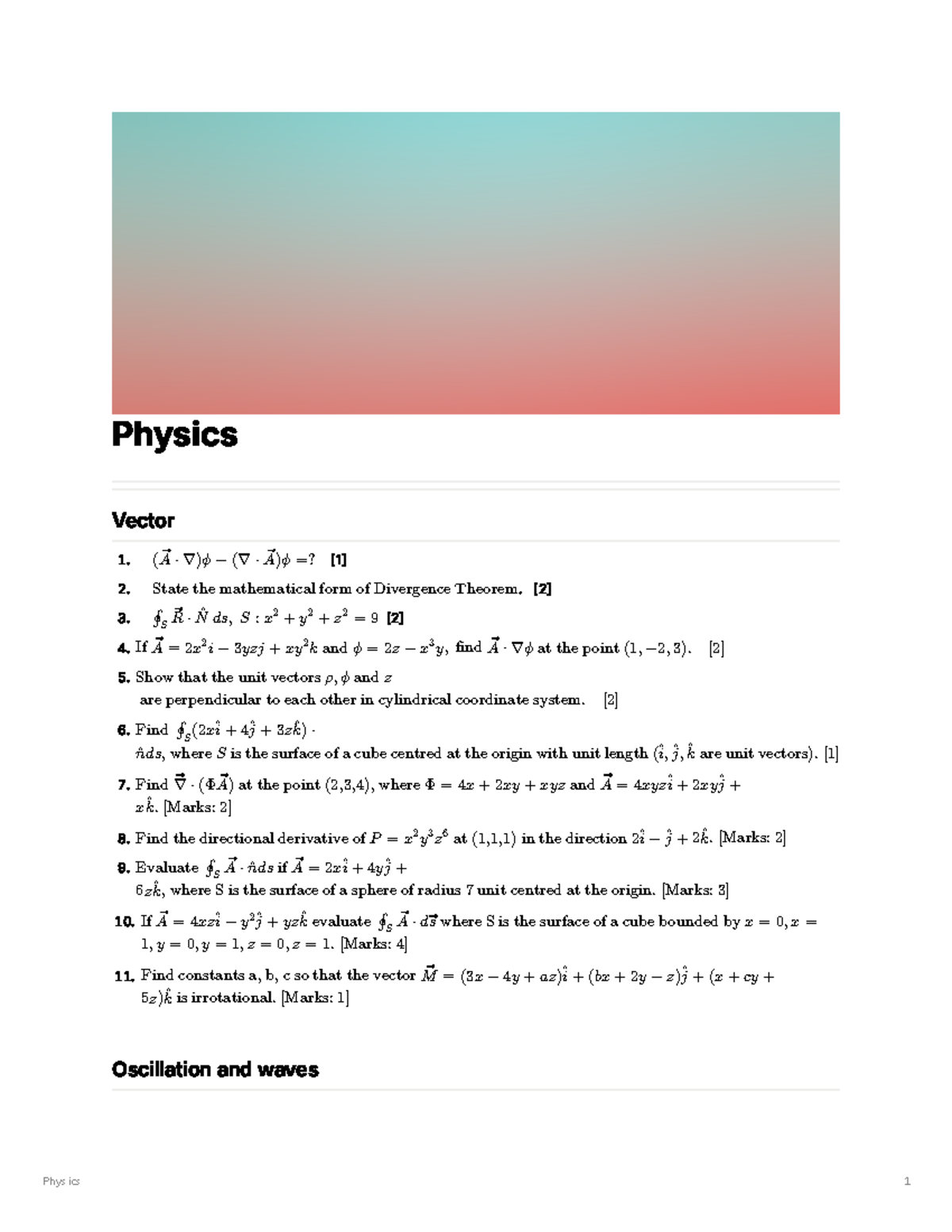 Physics PYQ: Vector Calculus, Oscillations, and Electromagnetic Theory ...