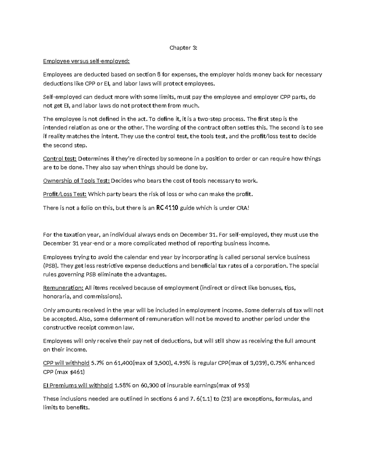 Chapter 3: Employee Deductions, Remuneration, and Taxation Rules - Studocu