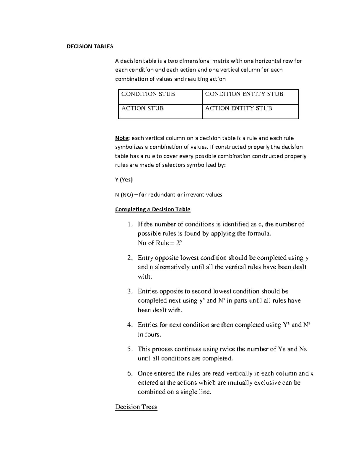 Decision Tables and Trees: A Study Guide for System Design Tools - Studocu