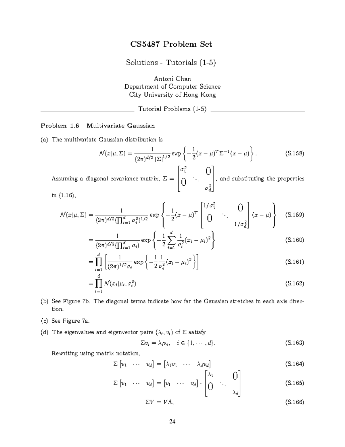 CS5487 Final Exam Solutions - Multivariate Gaussian Distributions - Studocu