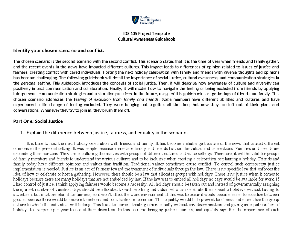 IDS 105 Project: Draft on Cultural Awareness and Social Justice - Studocu