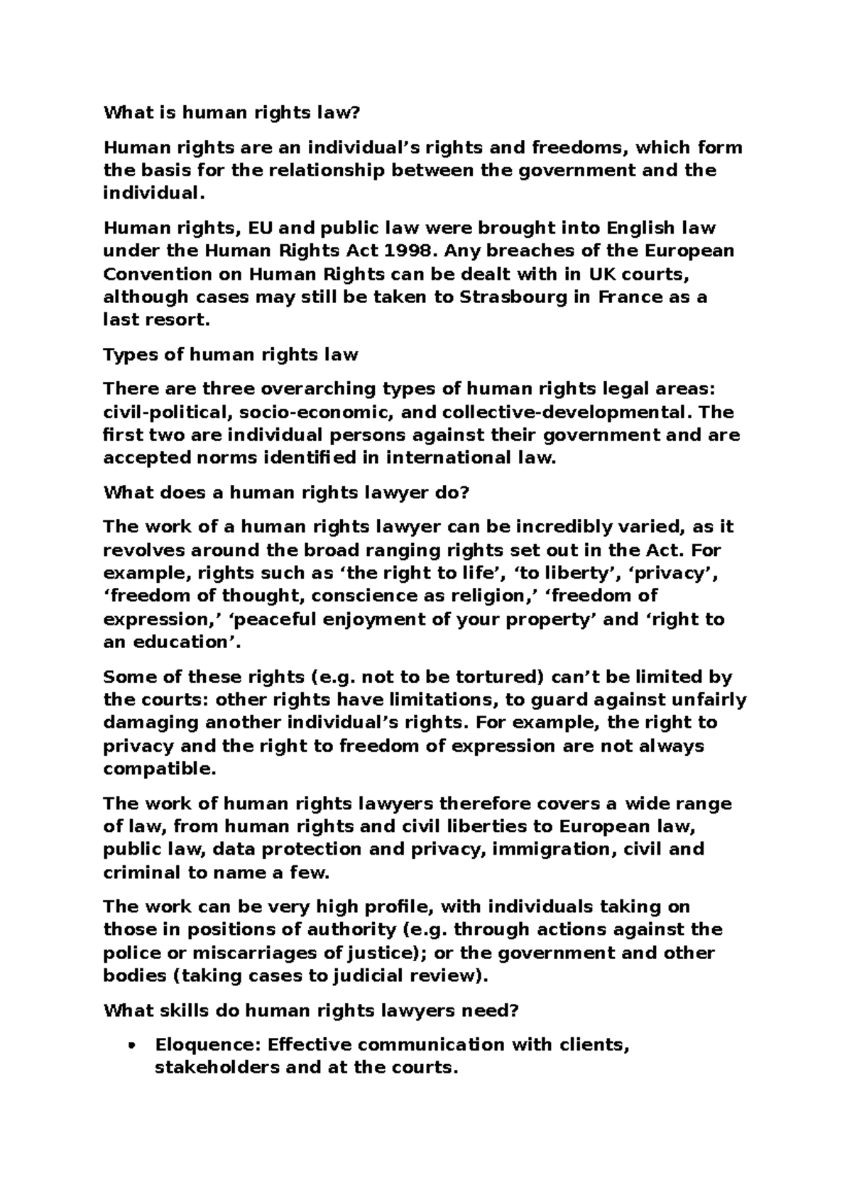 Human Rights Law Overview: Key Concepts and Legal Framework - Studocu