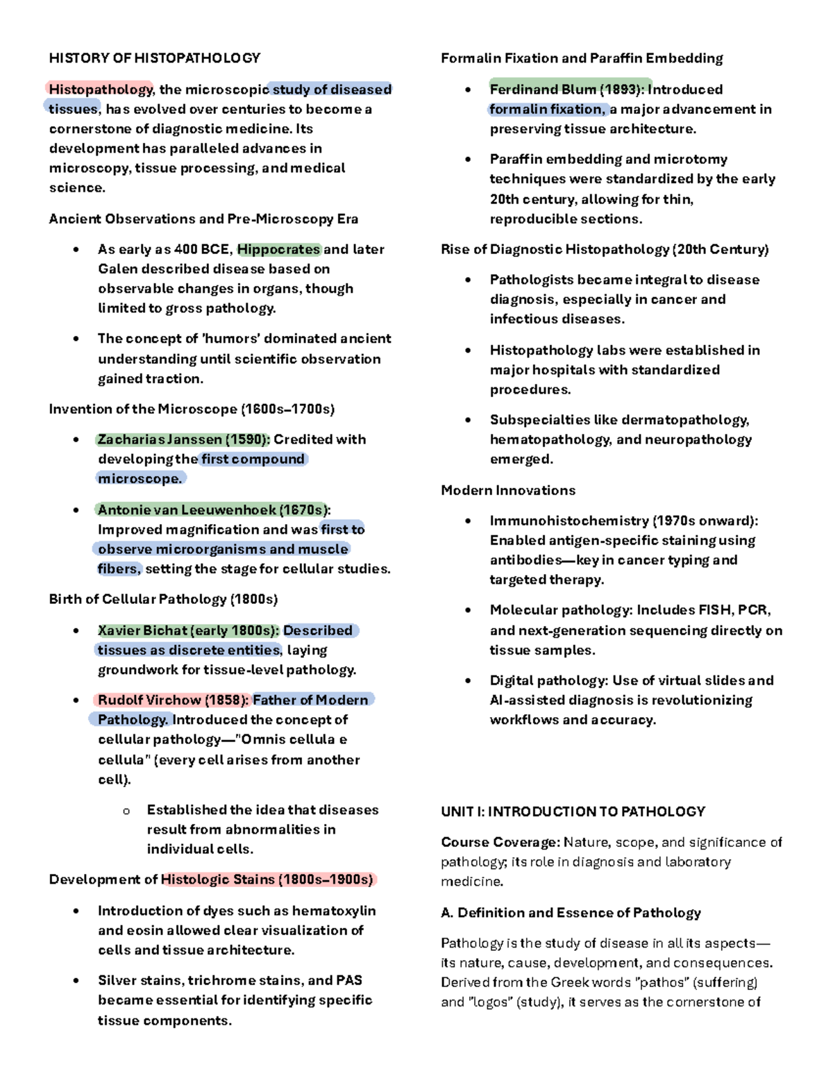 HIST 101: Comprehensive Review of Histopathology Concepts - Studocu