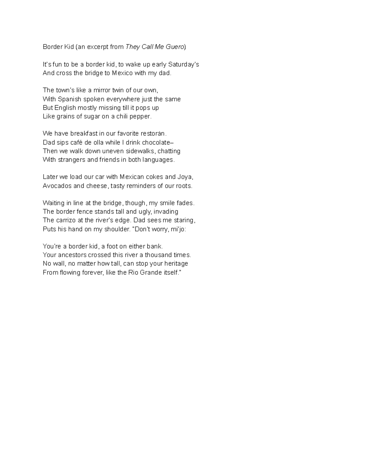 Border Kid - an excerpt from They Call Me Guero analysis and ...