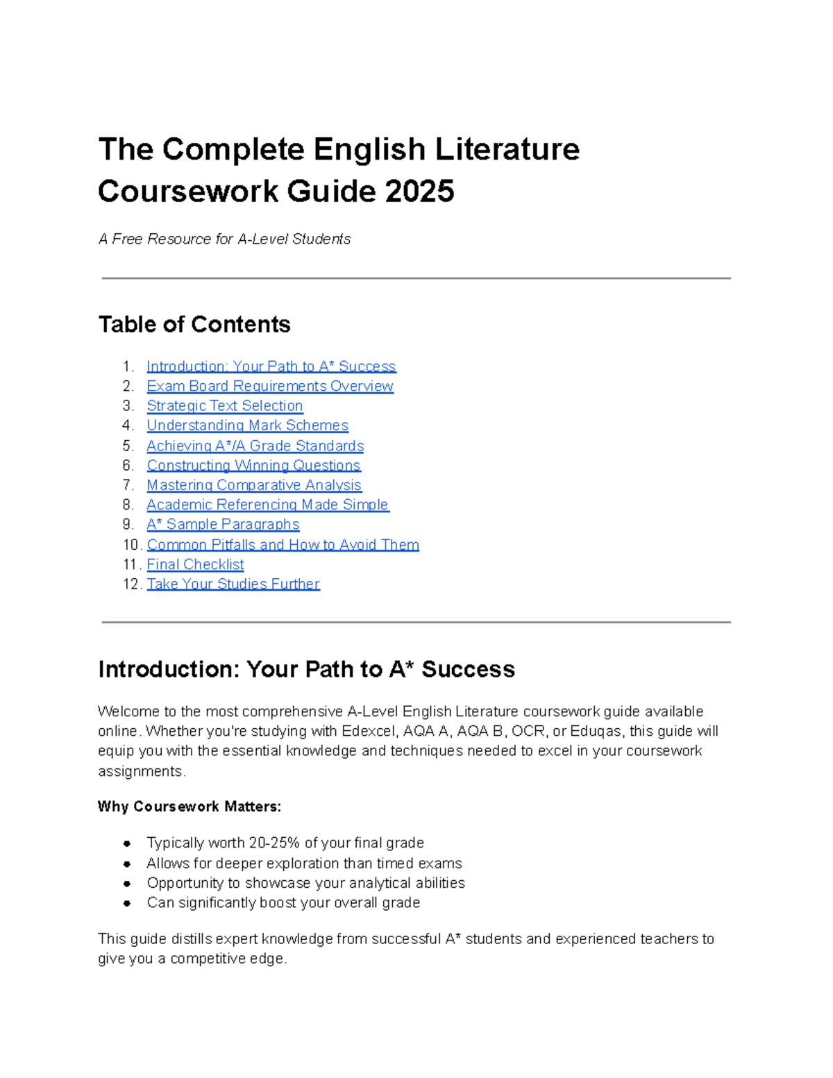 The Complete A Level English Literature Coursework Guide 2025 - Studocu