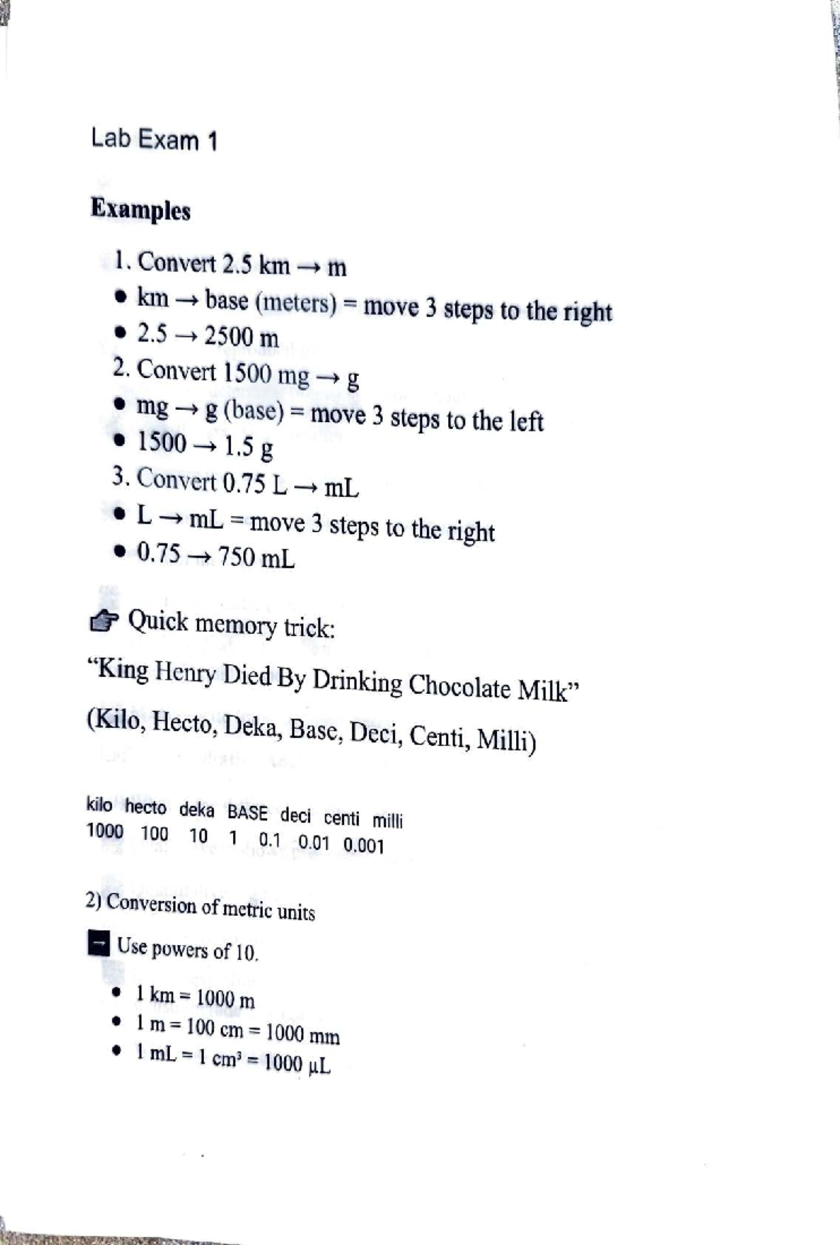 Lab Exam 1: Metric Unit Conversions & Techniques - Studocu