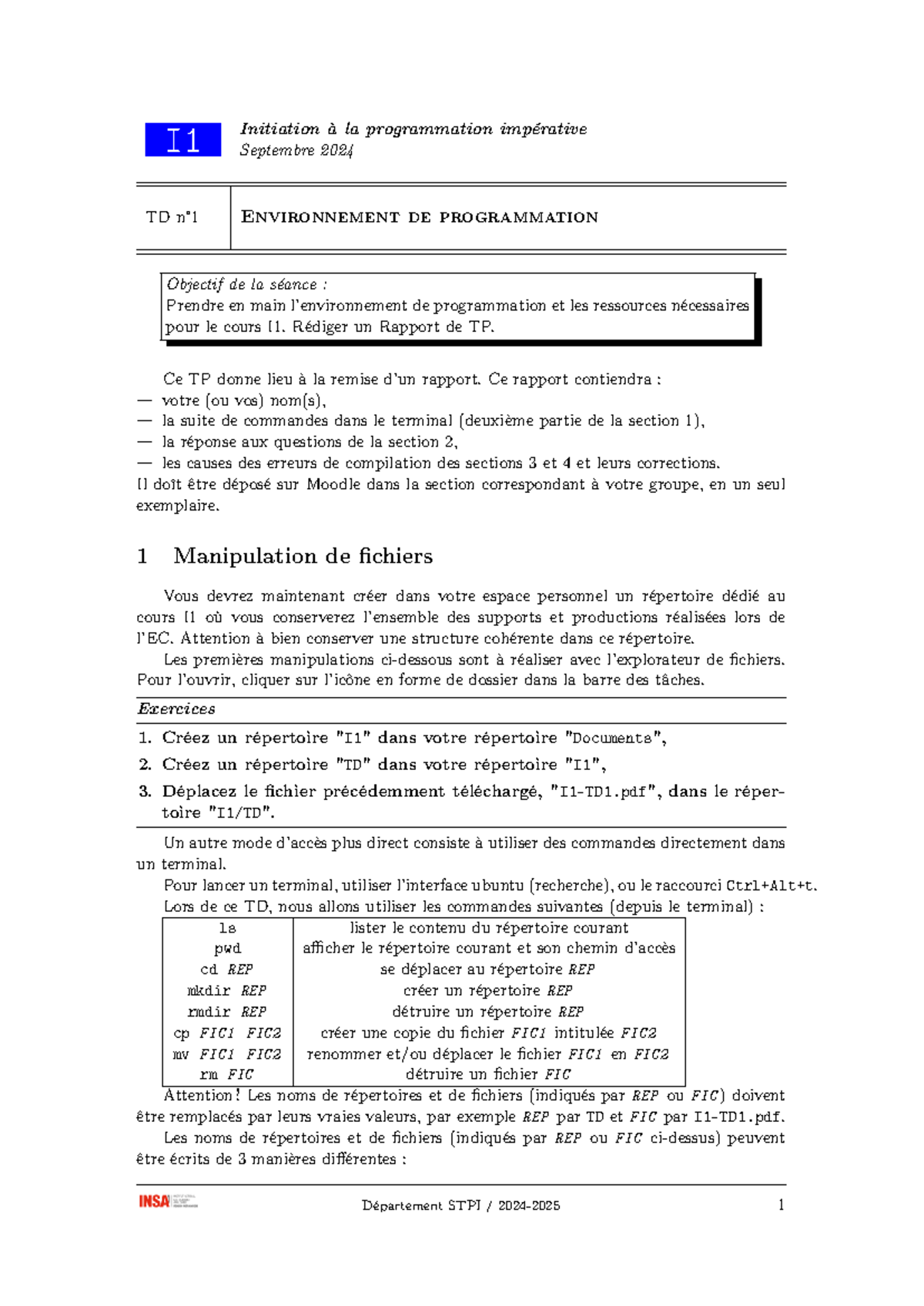 I1 - TD1: Rapport de TP sur la Programmation Impérative - Studocu
