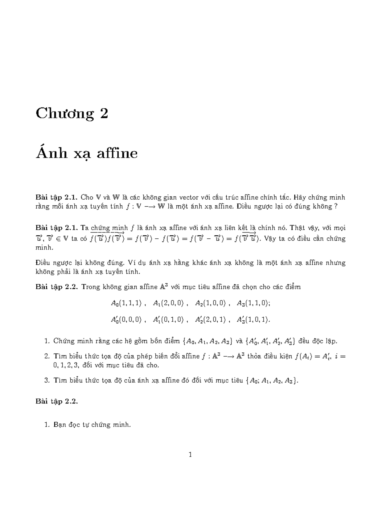 Giai Bài Tập Chương II - Ánh Xạ Affine (MATH 101) - Studocu