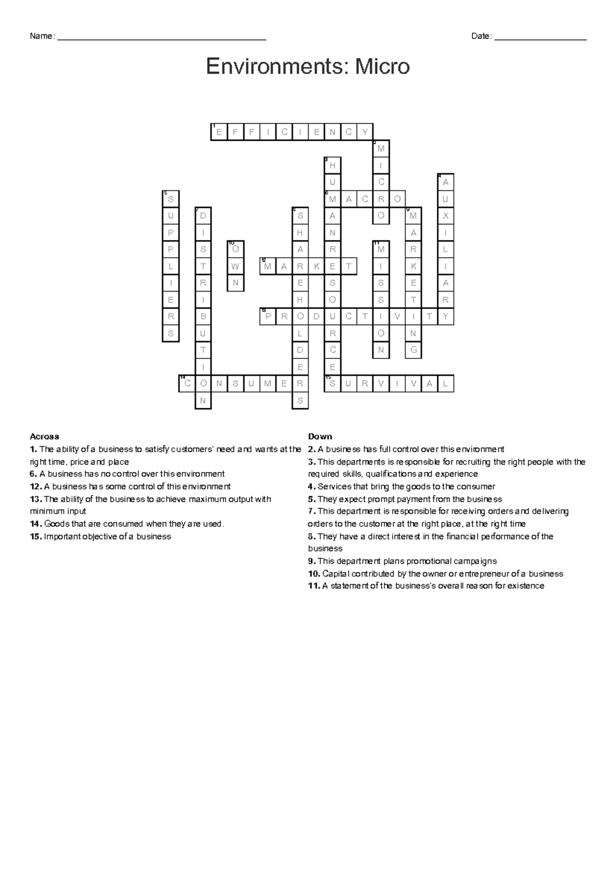 Micro 1: Environment Crossword Answers and Efficiency Insights - Studocu
