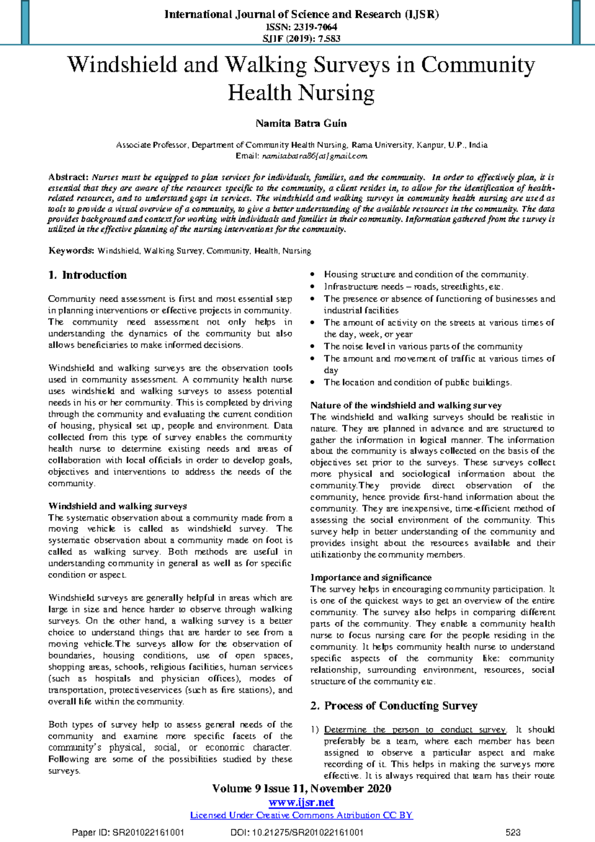 Windshield and Walking Surveys in Community Health Nursing (CHN) - Studocu