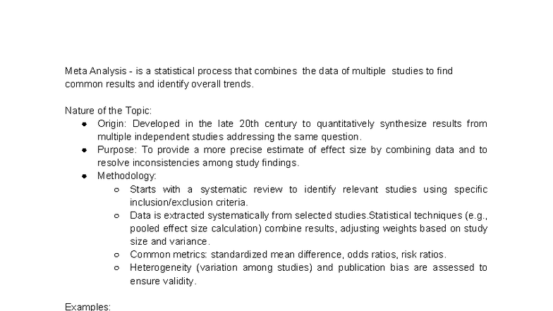 PSYC 108 Lecture Notes: Understanding Meta Analysis in Psychology - Studocu